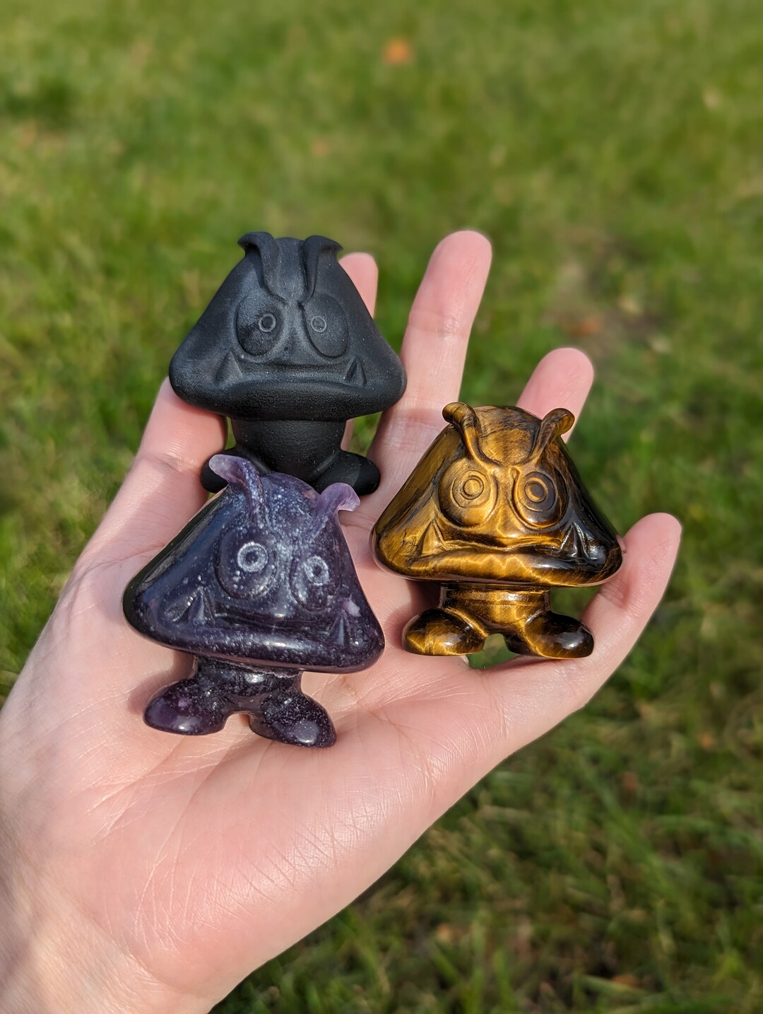 Goomba Carving - Lepidolite, Obsidian, Tiger Eye - Freestanding Crystal ...