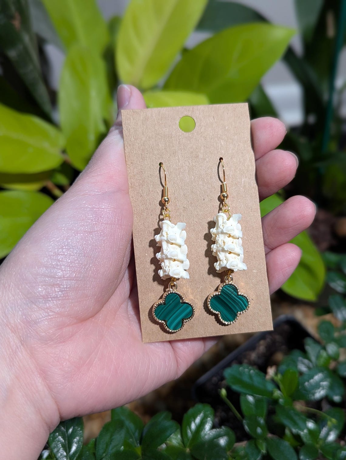 Malachite Clover and Snake Vertebrae Earrings - Etsy