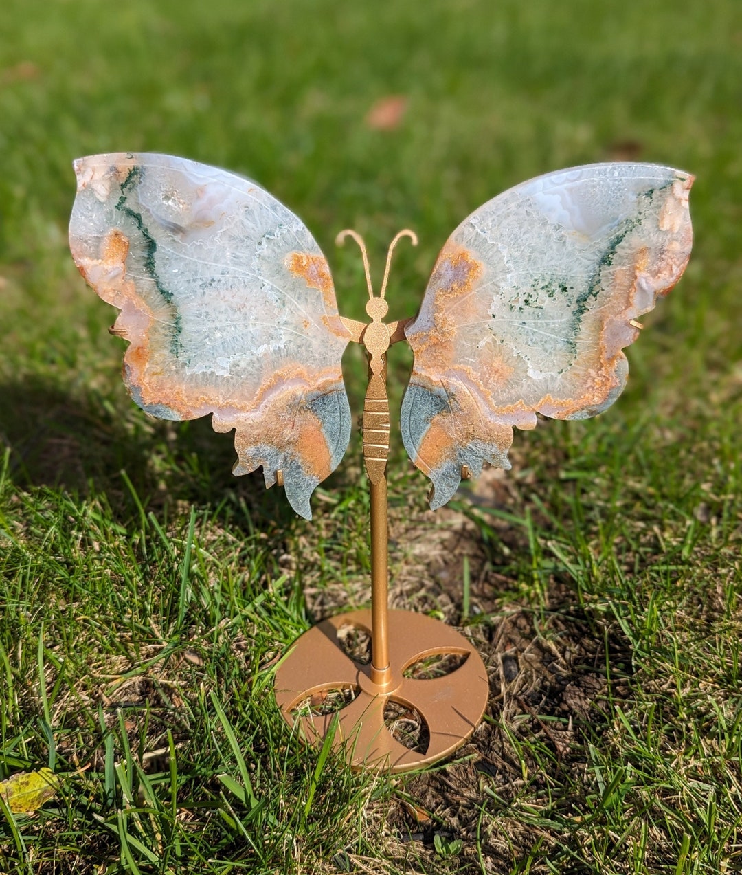 8.5" Spread Moss Agate Matching Butterfly Wings - Crystal Carving Set ...