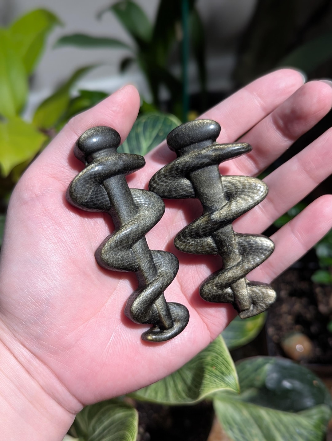 Gold Sheen Obsidian Rod of Asclepius - Snake on Staff Medical Symbol ...