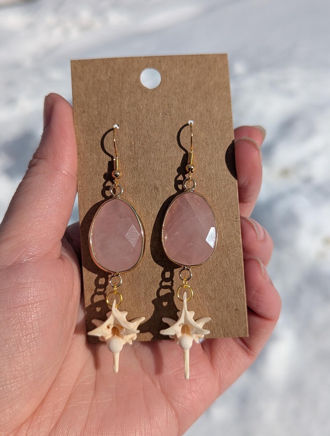 Snake Vertebra and Crystal Oval Earrings - Oddities Jewelry - Etsy