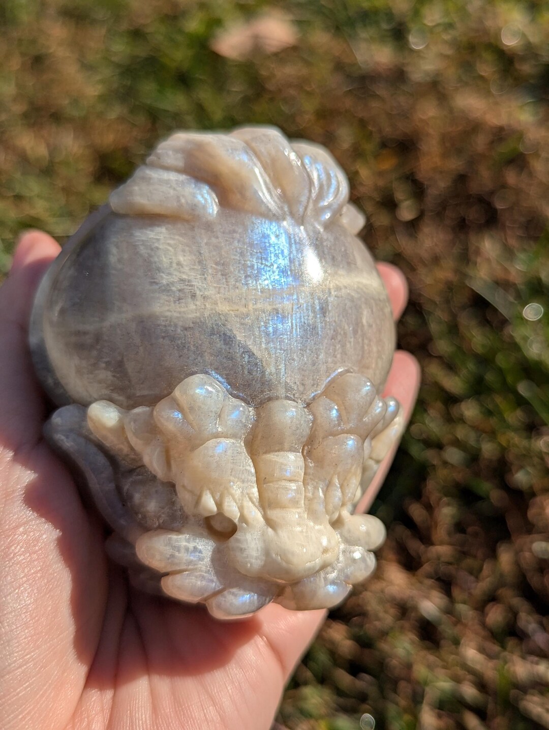 Moonstone Dragon Turtle Carving - Crystal Longgui Blue Flash - Feng ...