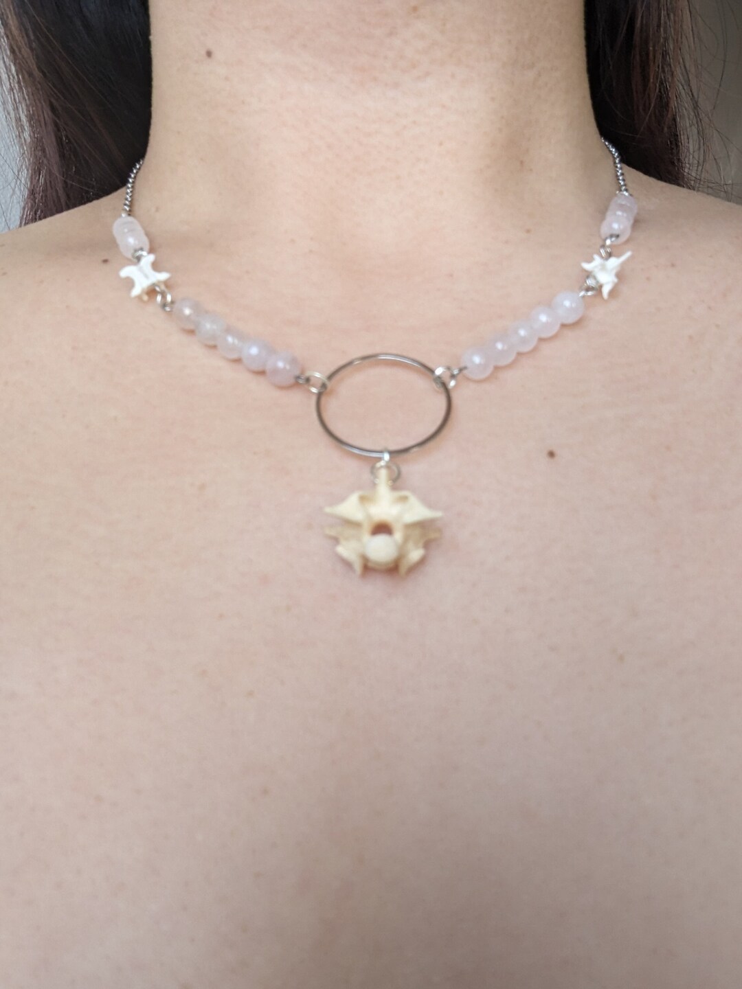 Snake Vertebrae and Rose Quartz Beaded Necklace - Etsy