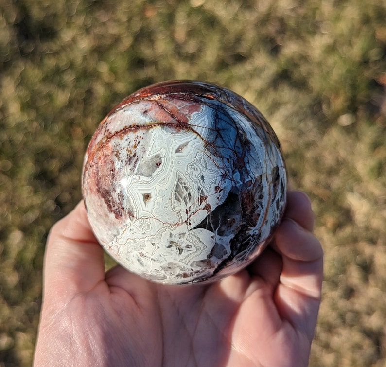 Mexico Lace Agate Sphere With Druzy and Red Patches - 69 Mm Diameter - Etsy