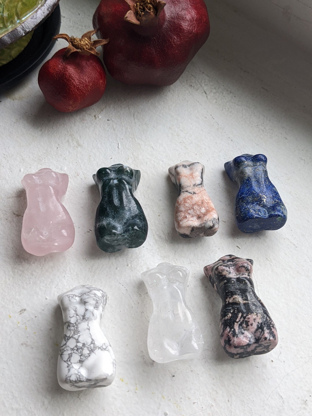 SMALL Crystal Goddess Carvings - Female Body Form - Rose Quartz, Moss ...