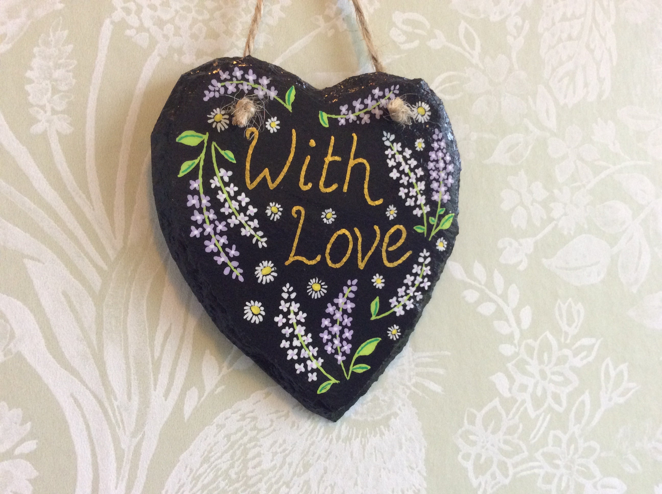 Slate Art With Love Hand Painted Hanging Heart With Love - Etsy UK