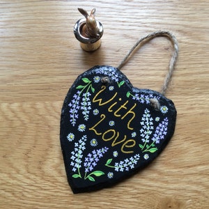 Slate Art With Love Hand Painted Hanging Heart With Love Message Lilac ...