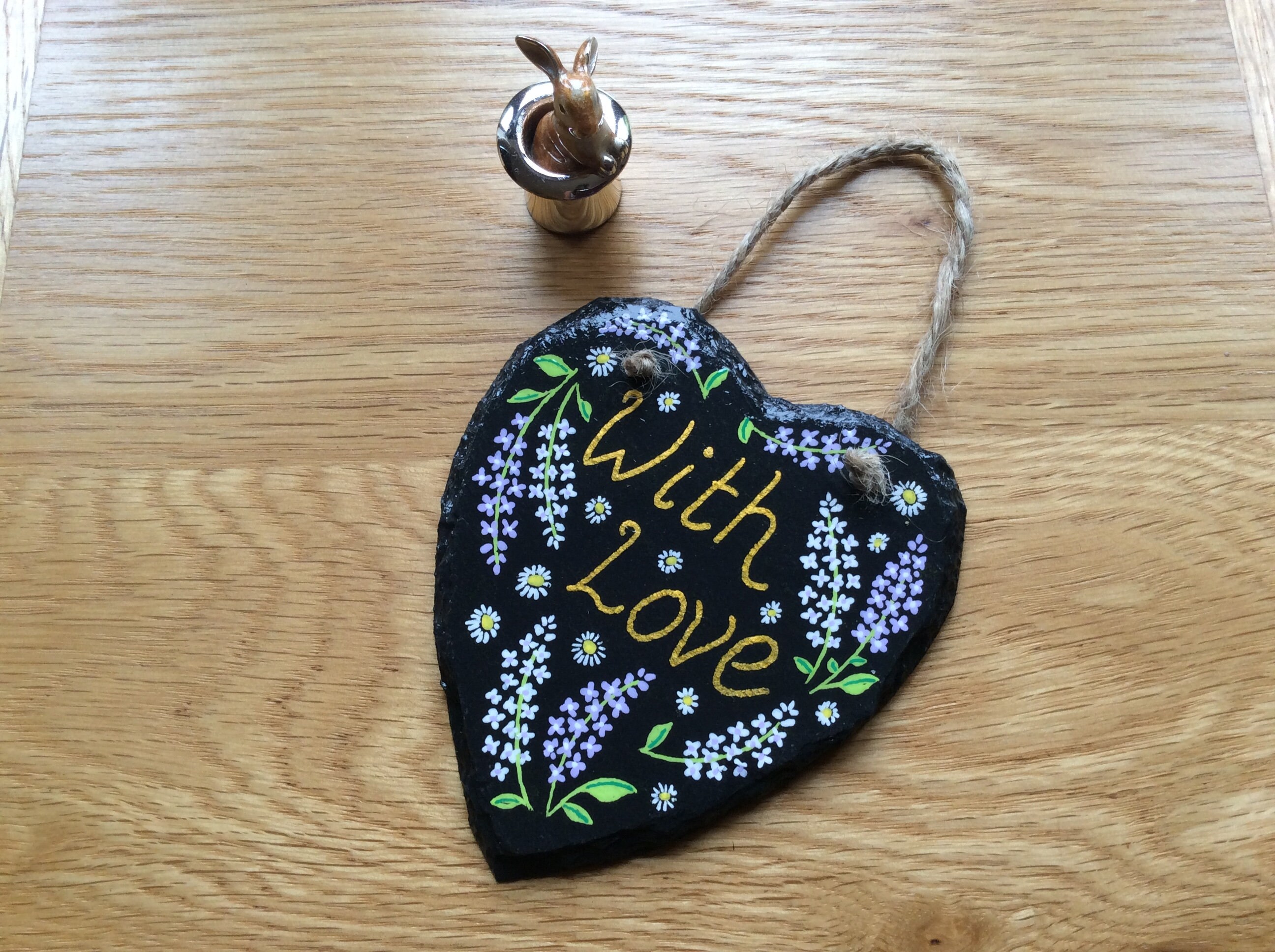 Slate Art With Love Hand Painted Hanging Heart With Love Message Lilac ...