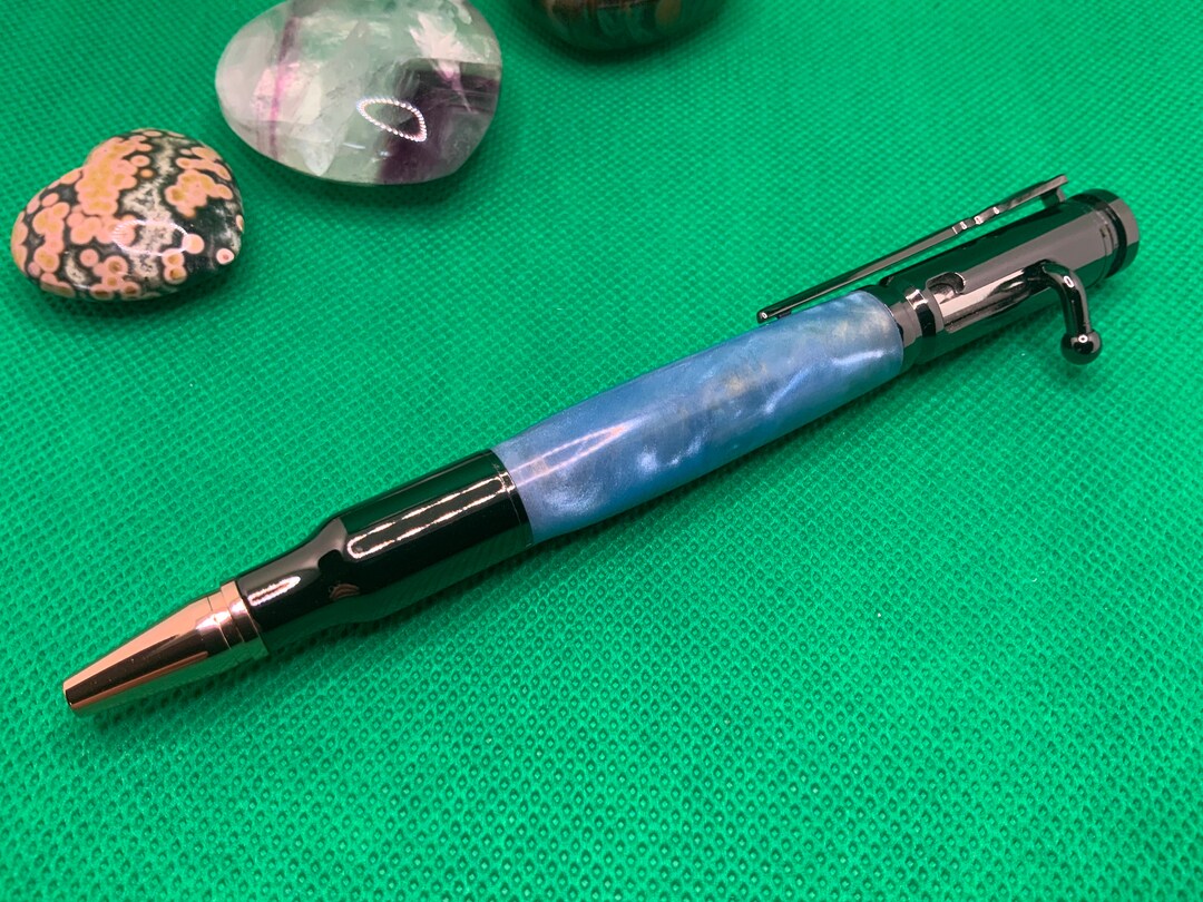 Bespoke Bolt Action Pen Rifle Pen Handmade Pearlescent Sky Blue Clouds ...