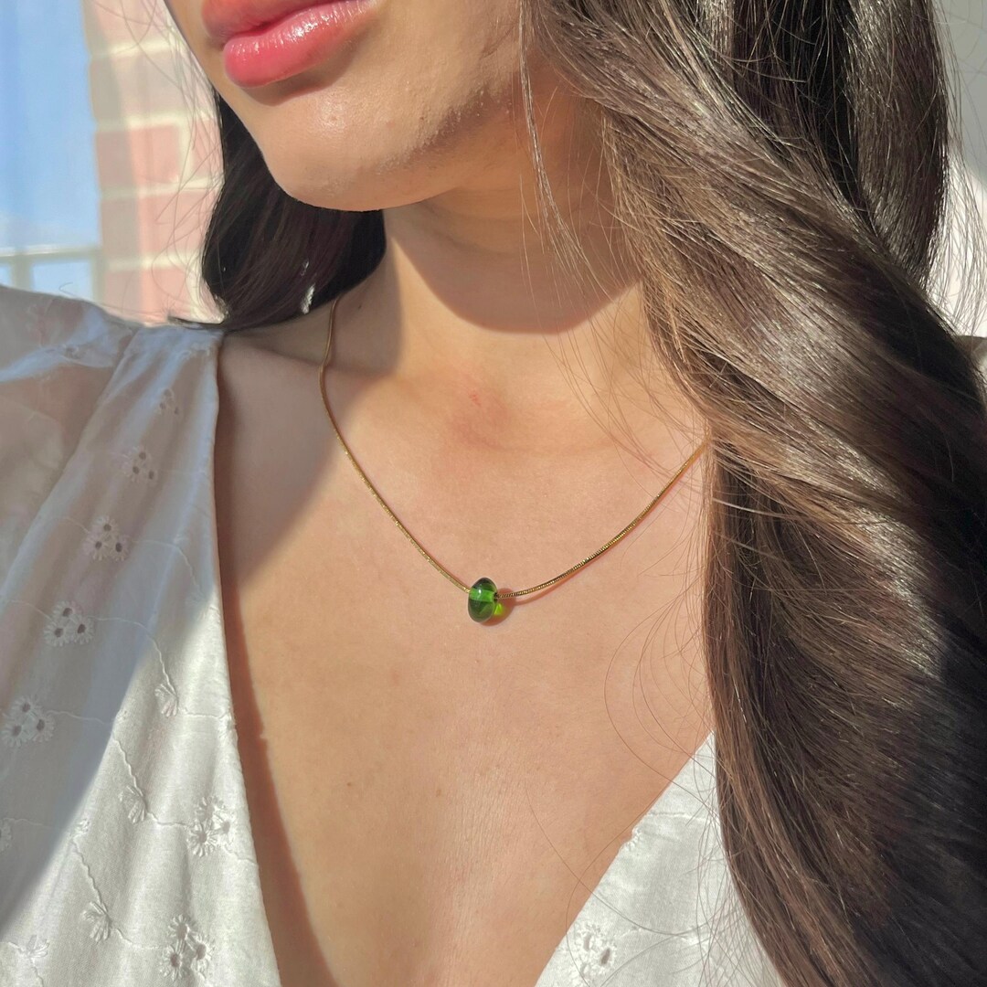 Handmade Green Glass Pendant Necklace: 18k Gold Plated Chain - Etsy