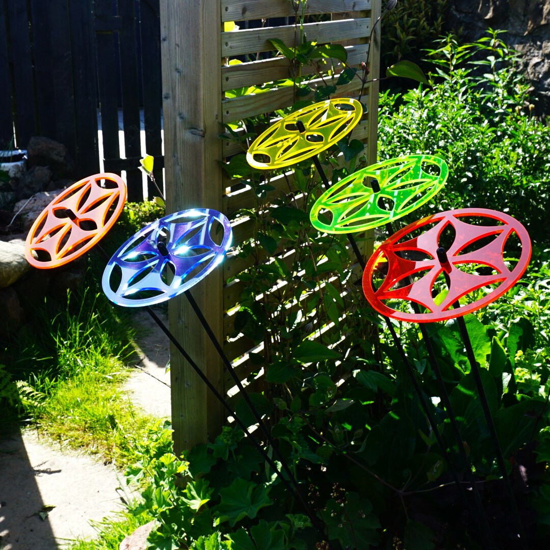 Sun Wheel Discs Set of 5 Suncatcher Garden Decor Large Glowing Garden ...