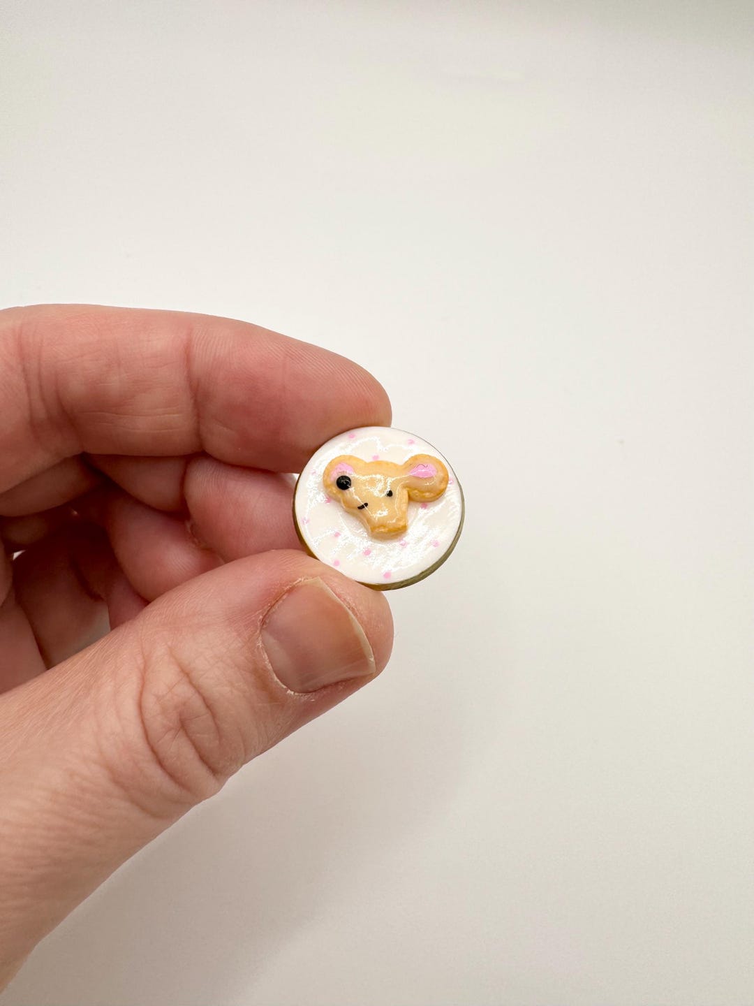 1/6th Scale Polymer Clay Maileg Mouse Cookie on a Pink Polka Dot Plate ...
