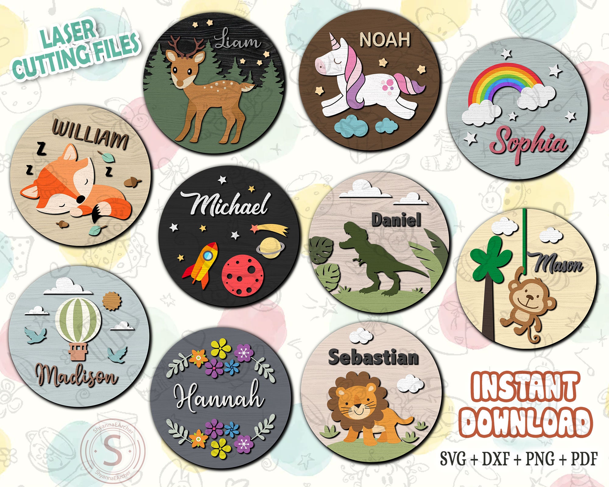 Prints Wall Hangings Nursery name sign SVG Woodland nursery decor Round ...
