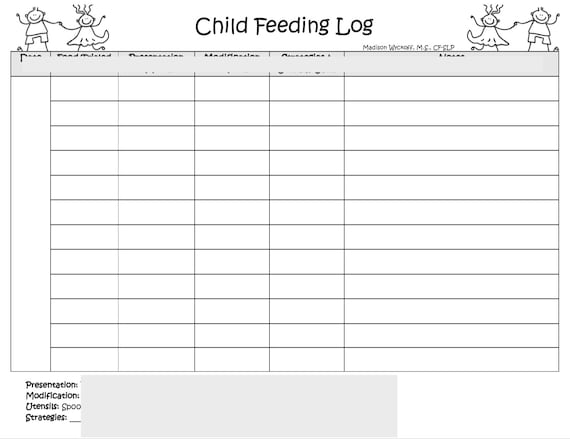 Child Feeding Log for Speech and Feeding Therapists | Etsy