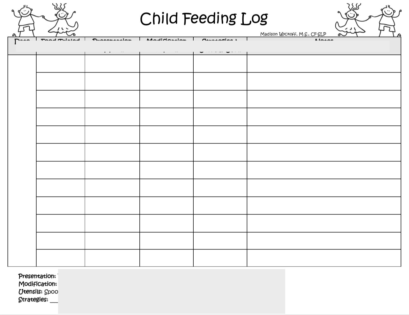 Child Feeding Log for Speech and Feeding Therapists - Etsy