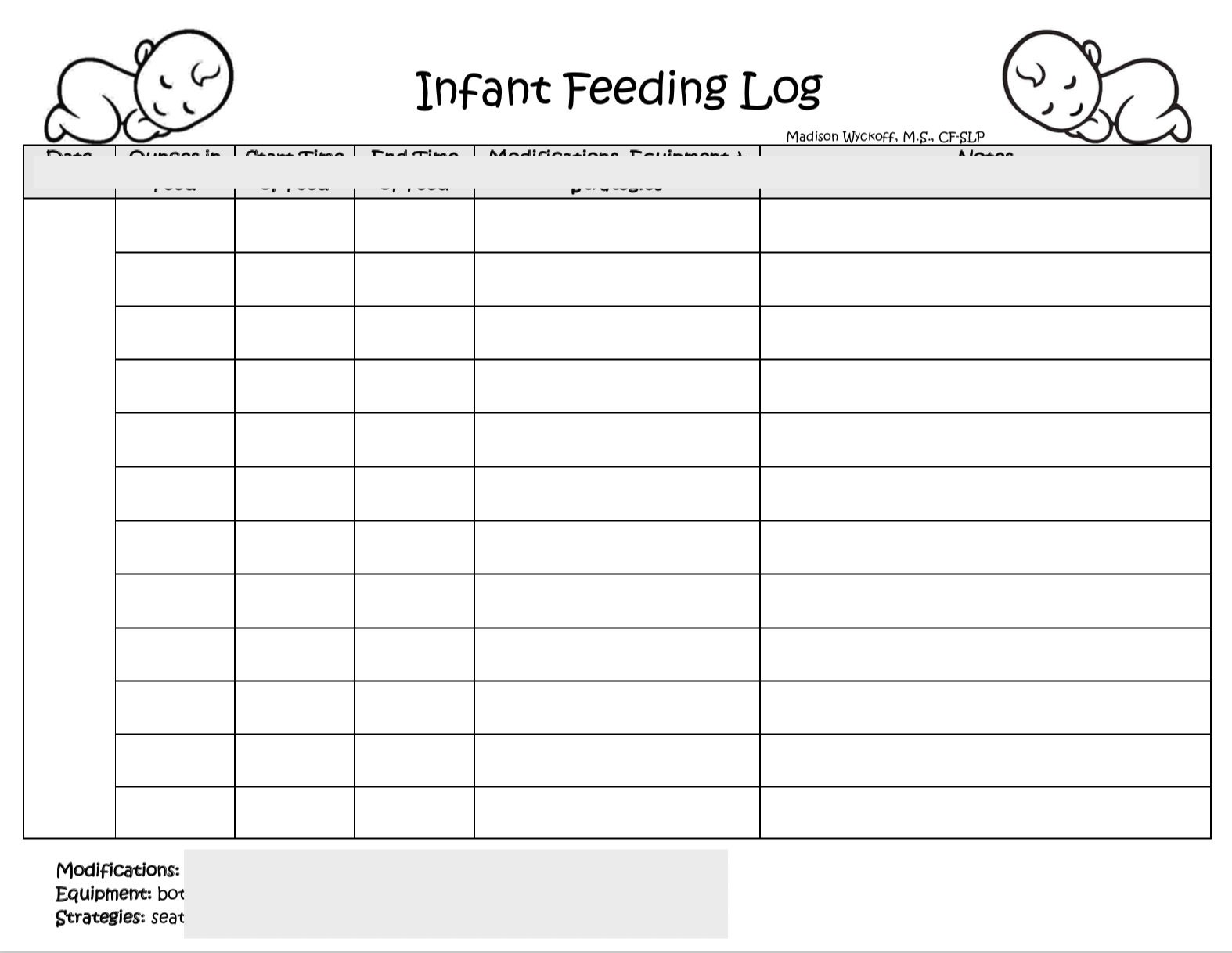 Infant Feeding Log for Speech and Feeding Therapists - Etsy