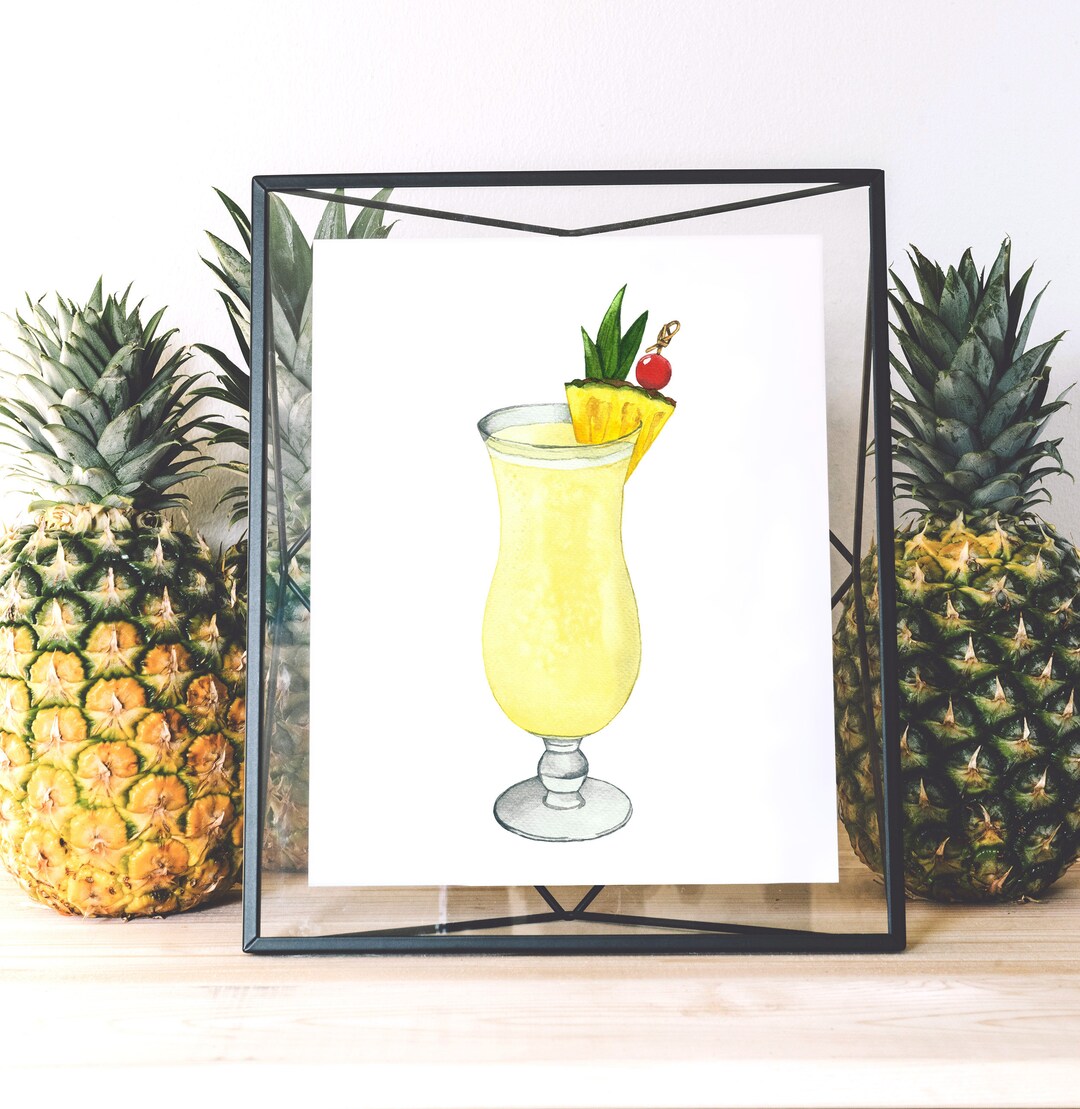 Piña Colada Watercolor Cocktail Print - Etsy
