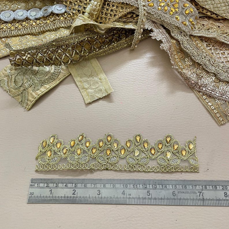 50 Pieces Variety Pack Assorted Trim Scrap Gold Sequin Lace Ribbon ...