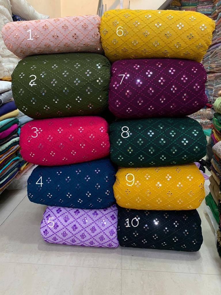 Georgette Fabric by the Yard | Mirror Work Embroidered Pure Georgette ...