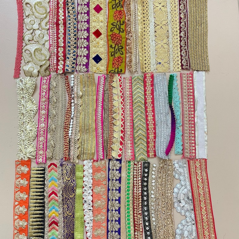 50 Pcs Pack of Assorted Indian Trim Scrap Bag, Zari Lace, Velvet ...