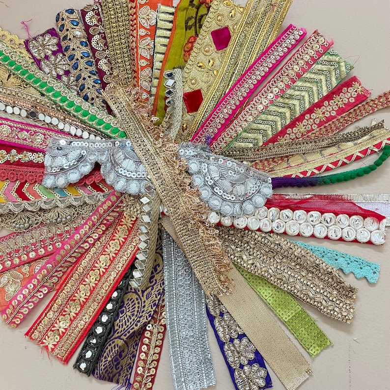 50 Pcs Pack of Assorted Indian Trim Scrap Bag, Zari Lace, Velvet ...
