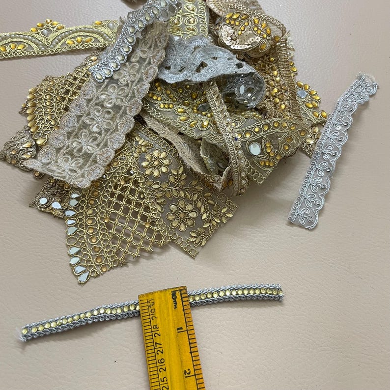 Indian Trim Variety Pack, Gold Scrap Stone Lace, Craft Embellishments ...
