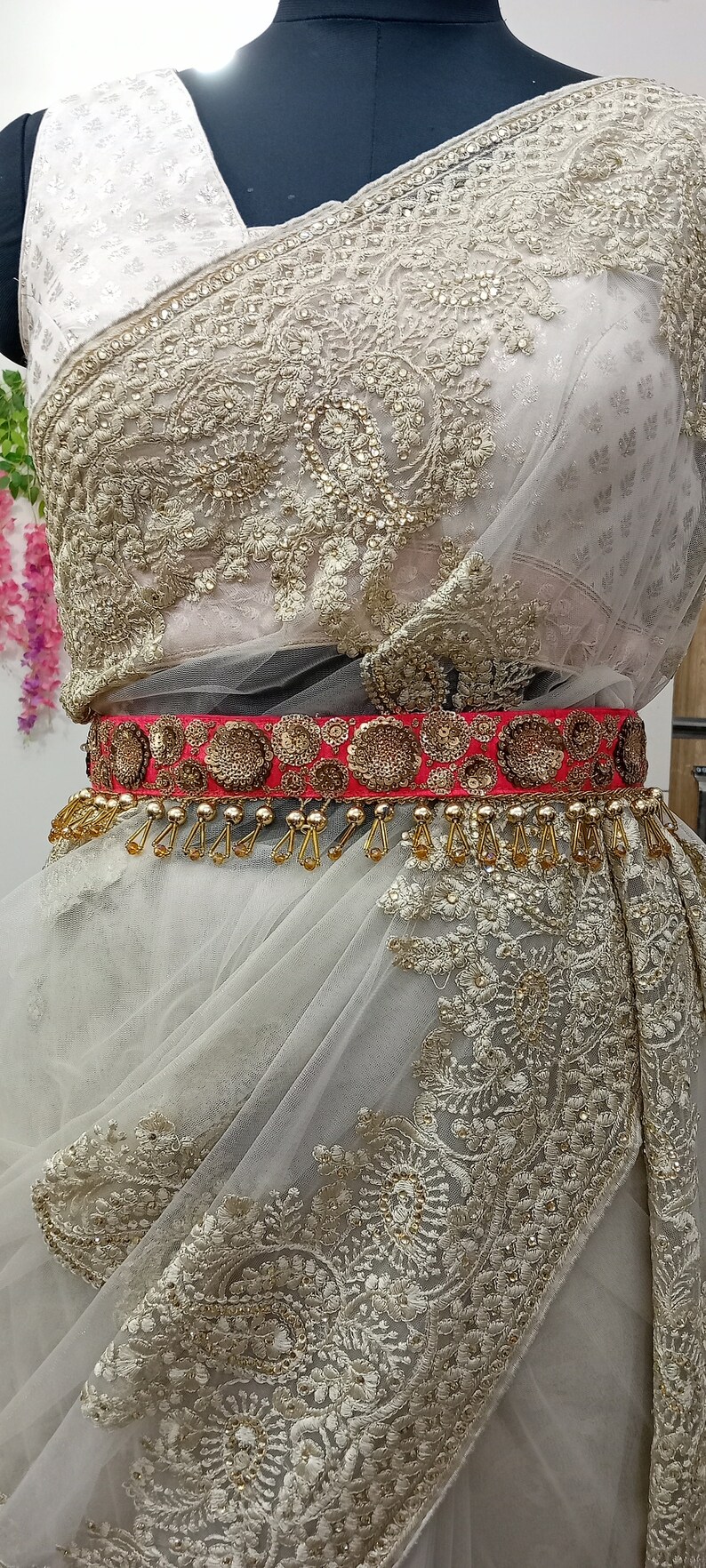 Bridal Wedding Sash Lehenga Belts for Women Pink Embroidered Saree Belt ...