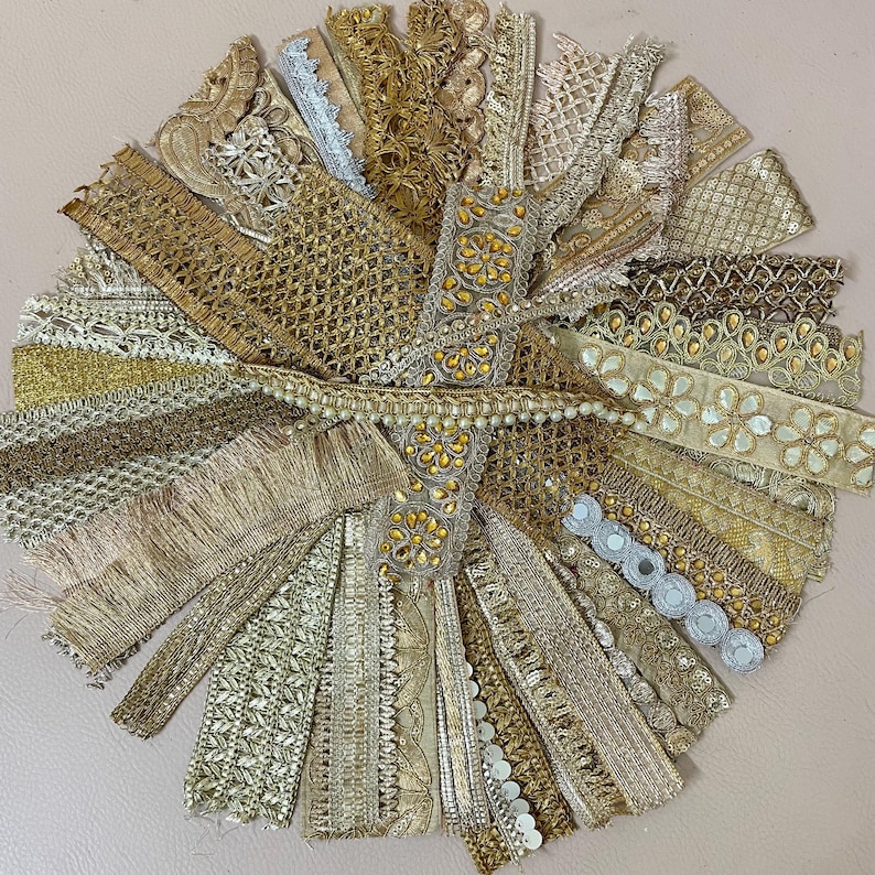 50 Pieces Variety Pack Assorted Trim Scrap Gold Sequin Lace Ribbon ...