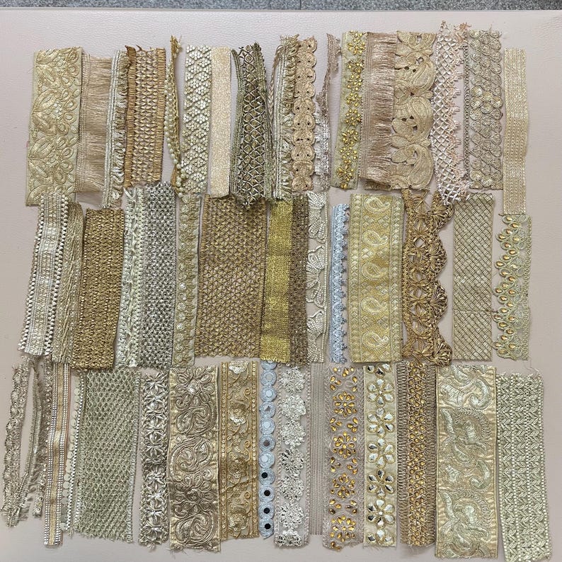 50 Pieces Variety Pack Assorted Trim Scrap Gold Sequin Lace Ribbon ...