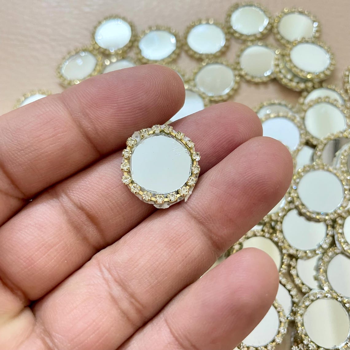 Rhinestone Mirror Patches | Gold Border, Indian Embellishments (25 Pack ...