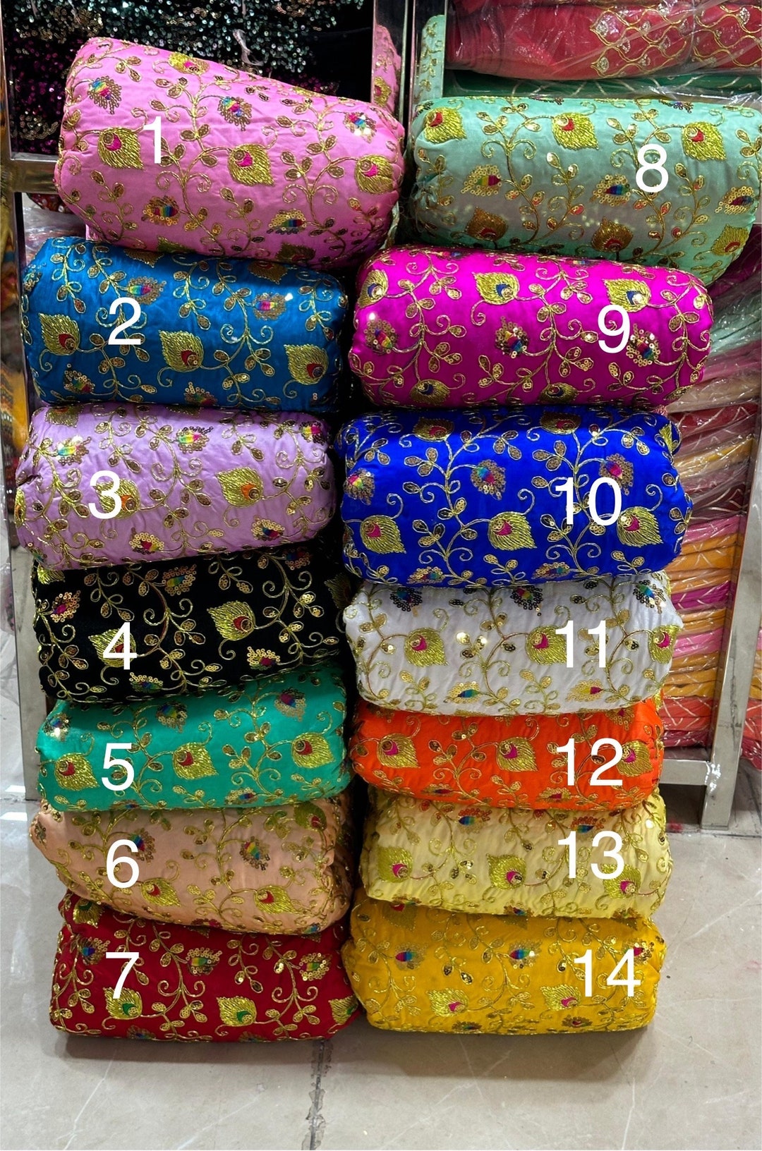 Embroidered Fabric by the Yard Floral Art Silk Material 44” Wide Indian ...