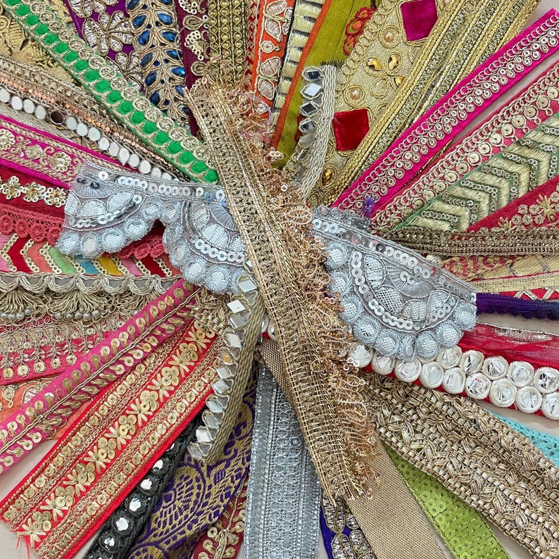50 Pcs Pack of Assorted Indian Trim Scrap Bag, Zari Lace, Velvet ...