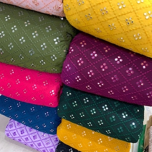 Georgette Fabric by the Yard | Mirror Work Embroidered Pure Georgette ...