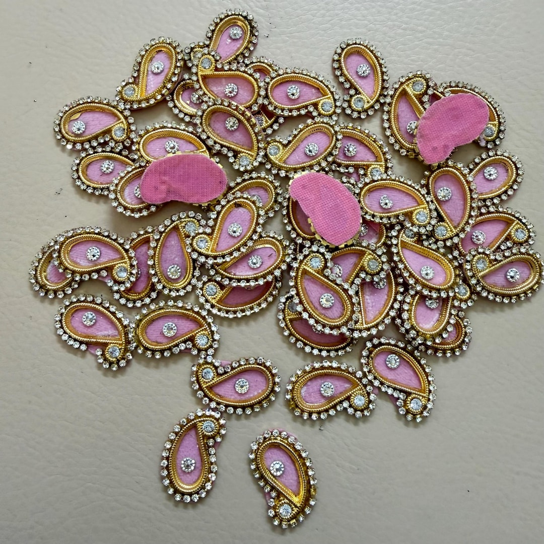 25 Pcs Pack - Pink Paisley Appliques Small Rhinestone Patches for Doll ...