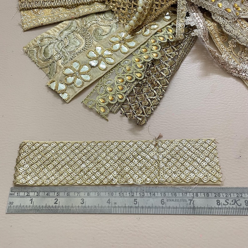 50 Pieces Variety Pack Assorted Trim Scrap Gold Sequin Lace Ribbon ...