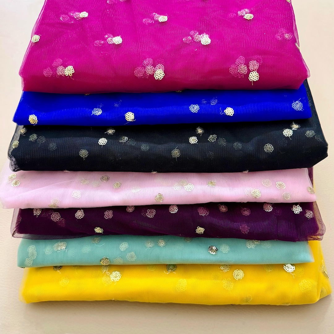 Tulle Net Fabric Sequin Embroidered 44” Wide Dress Material by Yard - Etsy
