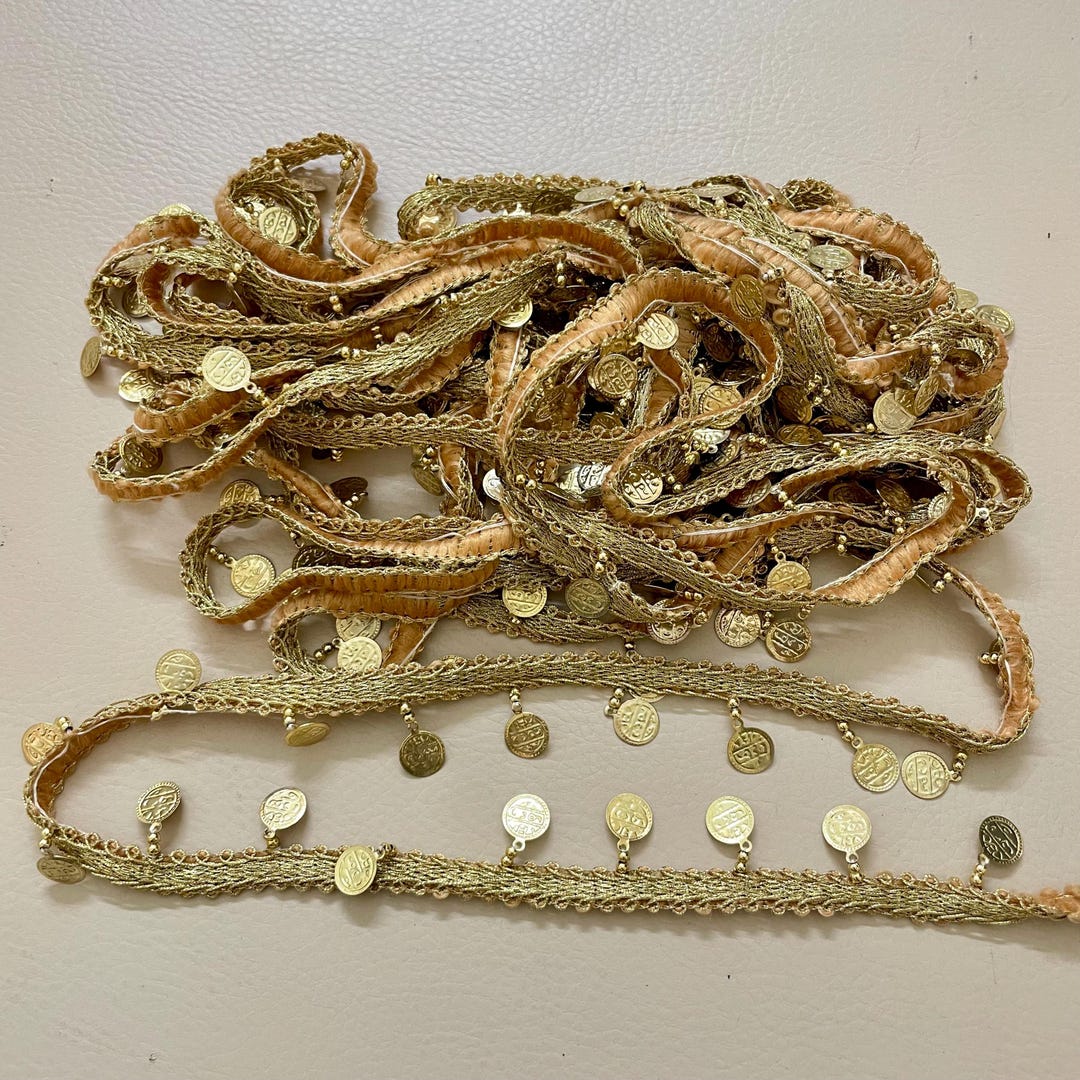 Gold Coin Fringe Trim Gypsy Lace Belly Dance Costume Supply : 9 Yard ...