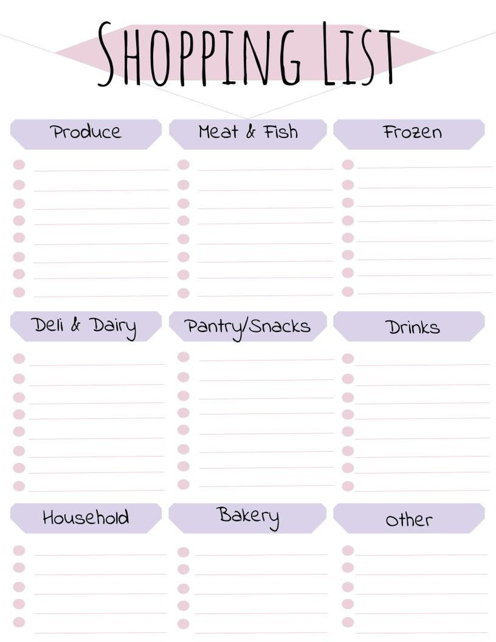 Grocery Shopping List With Categories - Etsy