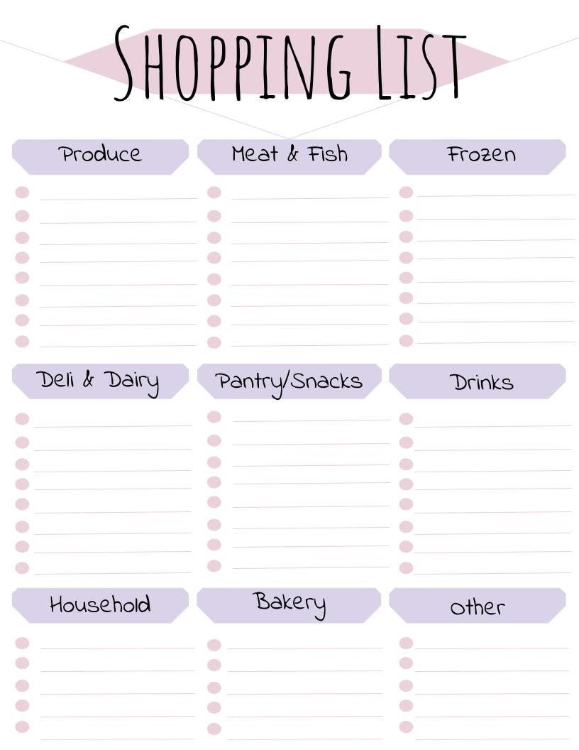 Cute Blank Shopping List