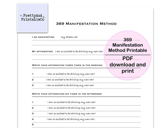 369 Manifestation Method Printable - Selection of Colours - A4, A5, US ...