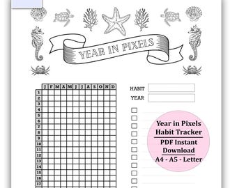 Year in Pixels Printable Template - Daily Mood and Habit Tracker - A4 ...