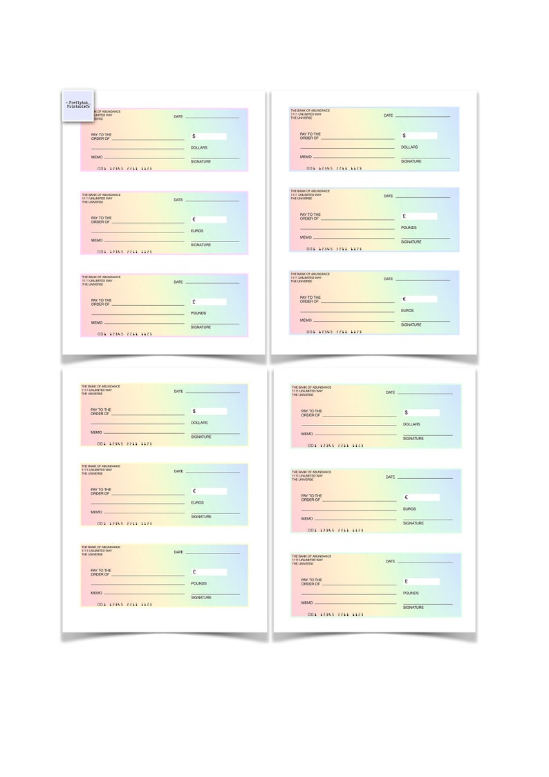Manifestation Cheque in Pound/euro/dollar, Rainbow Abundance Check ...