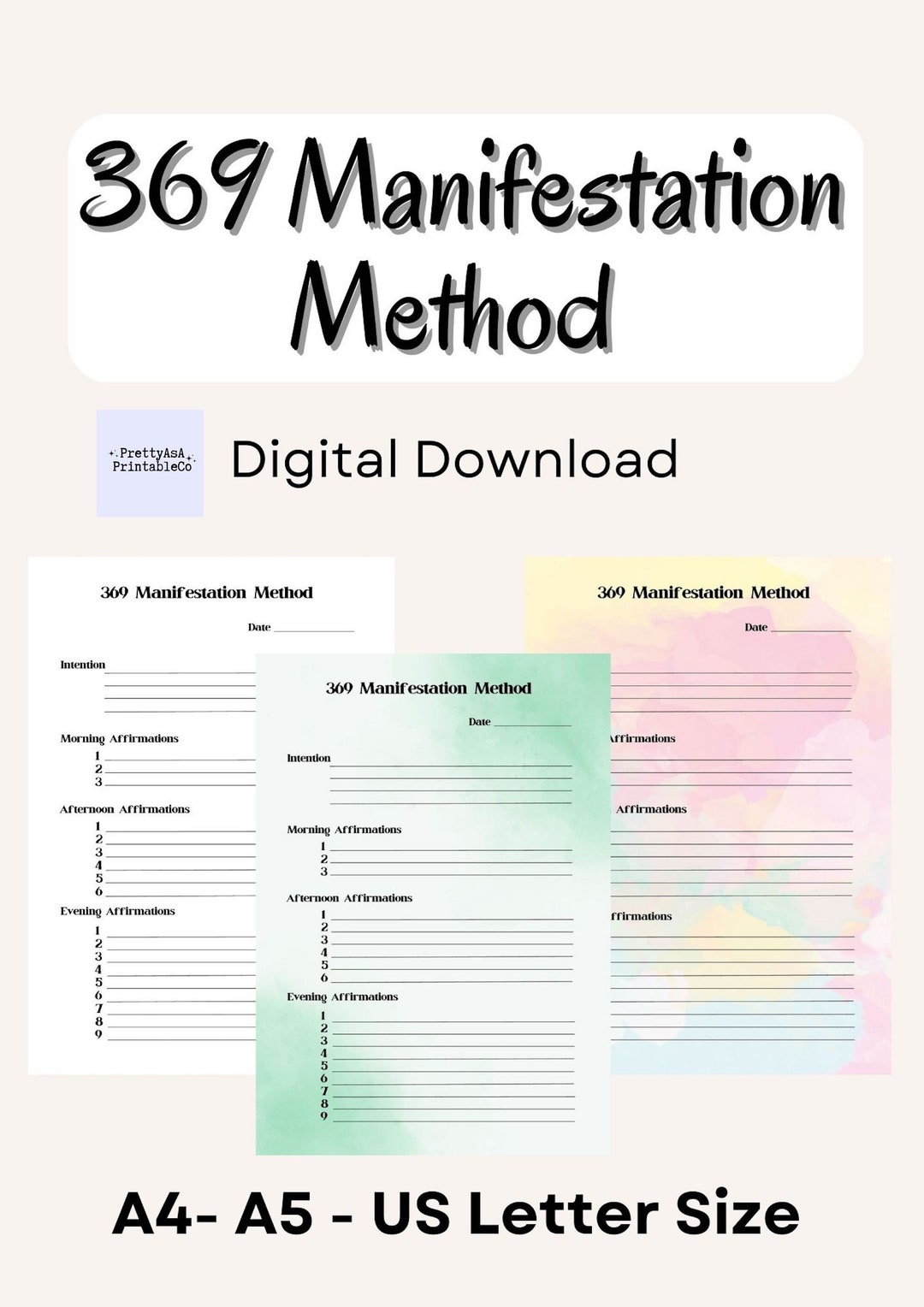 369 Manifestation Method Printable (selection of Colours) - A4, A5 and ...