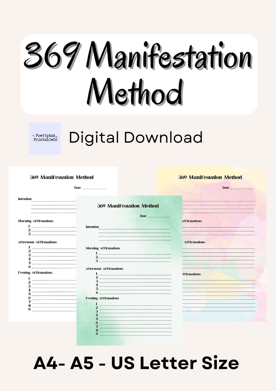 369 Manifestation Method Printable selection of Colours A4, A5 and US ...