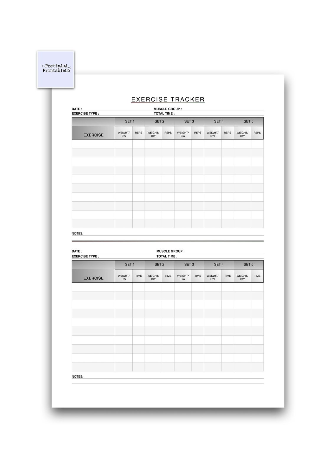 Exercise Tracker Printable - Grey, Metallic and Rainbow Workout ...