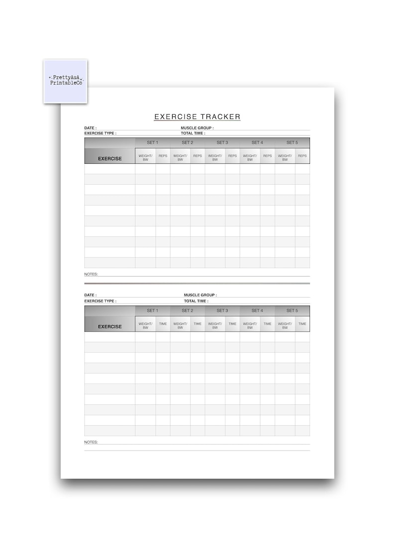 Exercise Tracker Printable Grey, Metallic and Rainbow Workout Printable ...