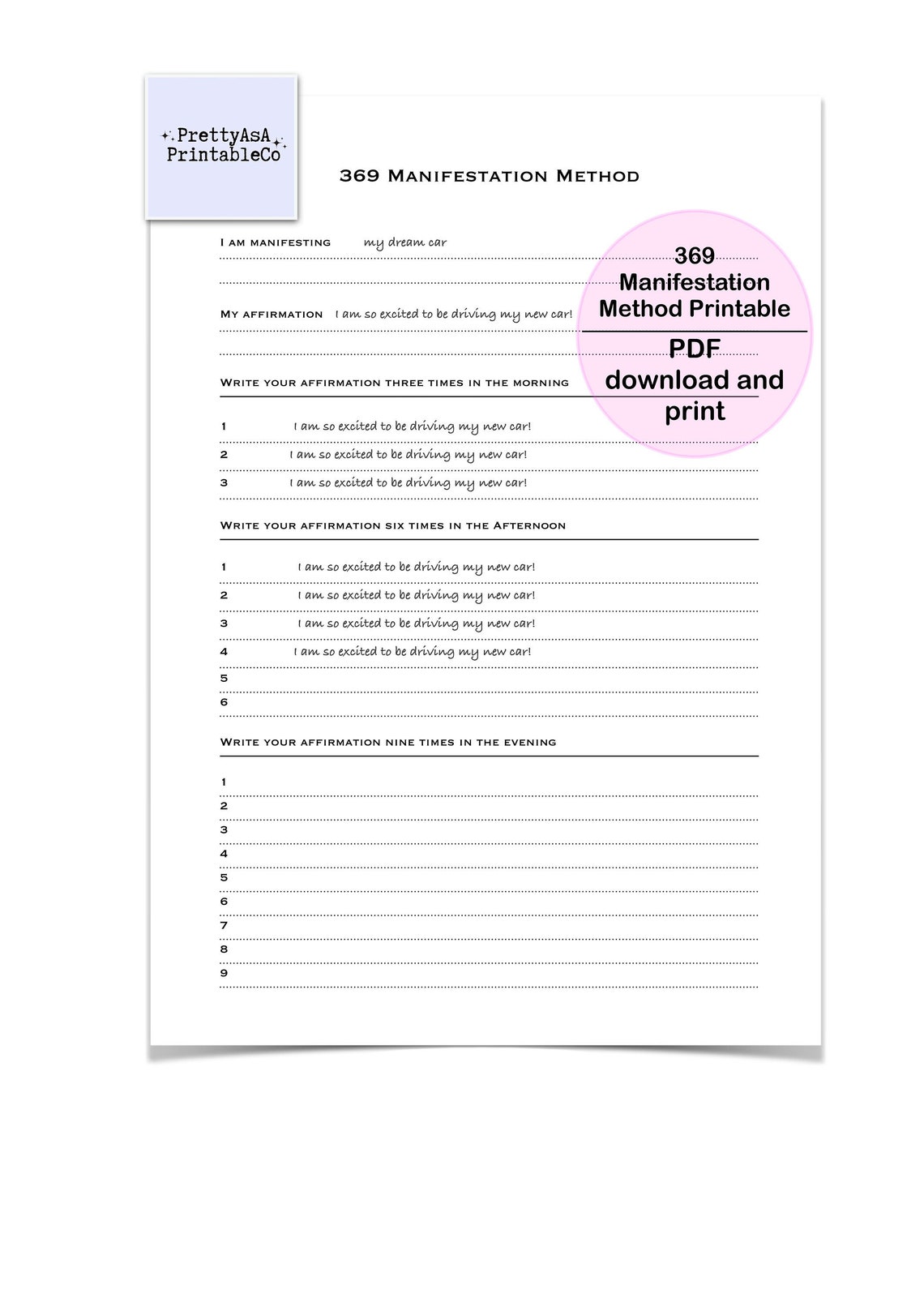 369 Manifestation Method Printable - Selection of Colours - A4, A5, US ...