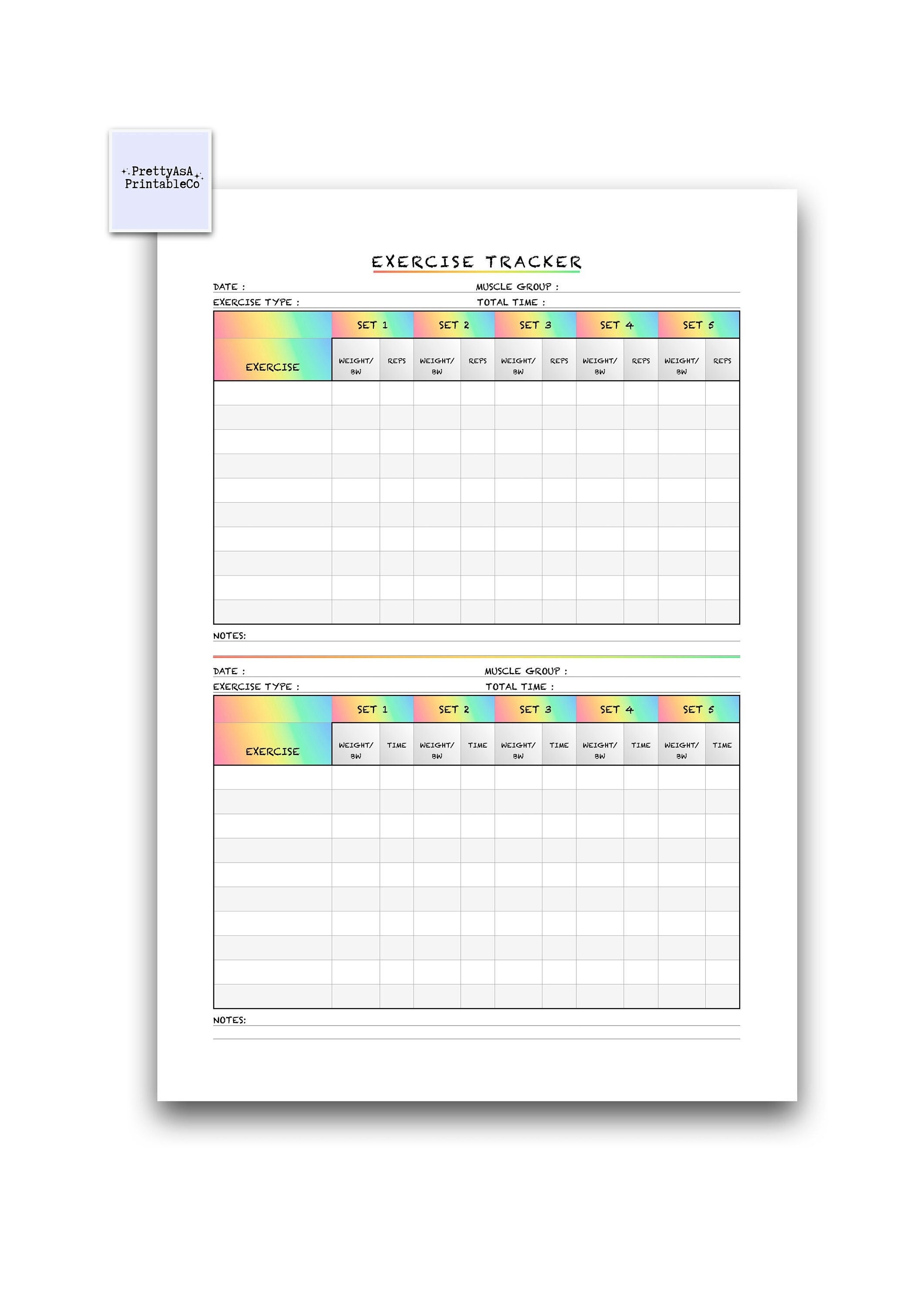 Exercise Tracker Printable Grey, Metallic and Rainbow Workout Printable ...