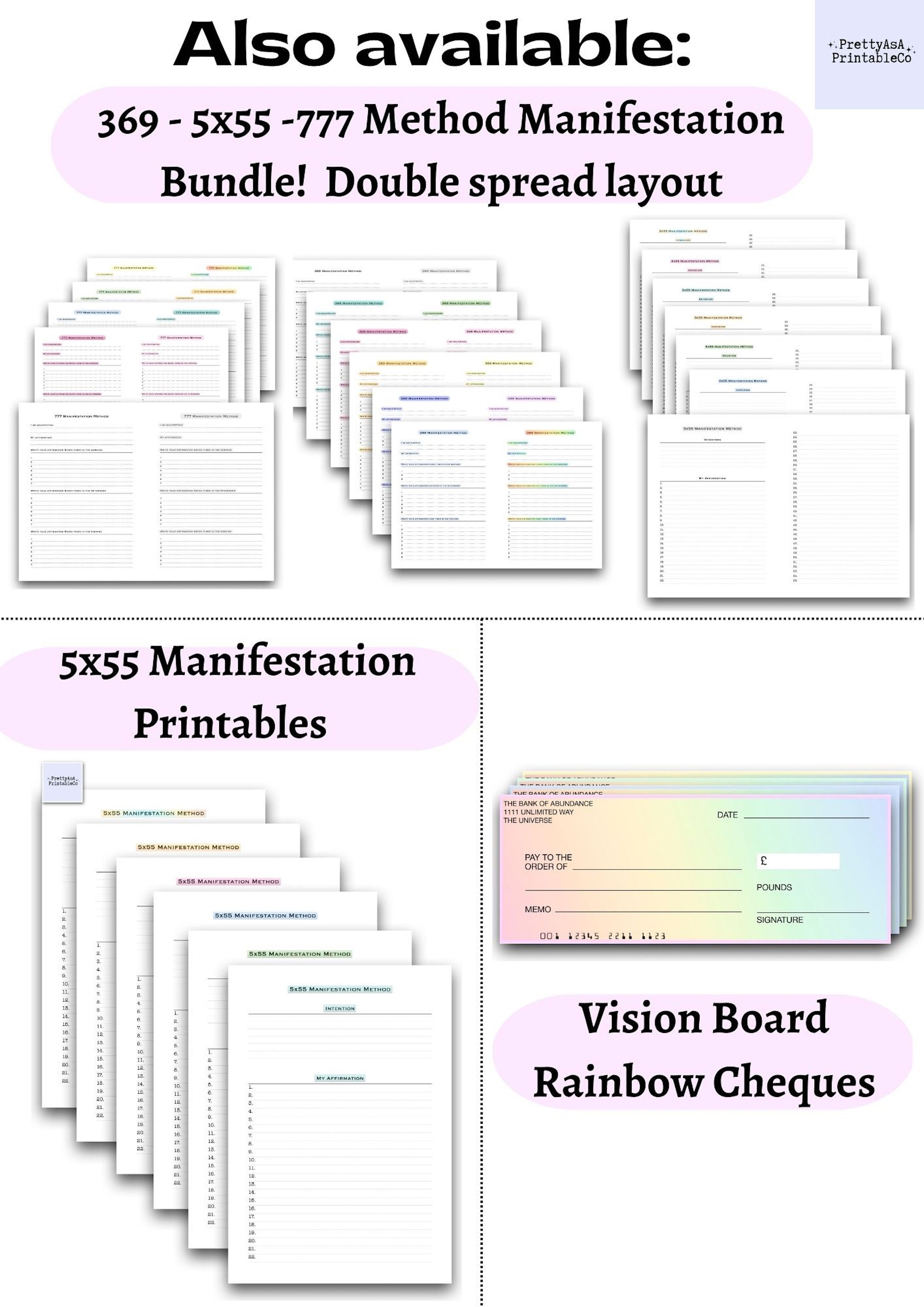 369 Manifestation Method Printable - Selection of Colours - A4, A5, US ...