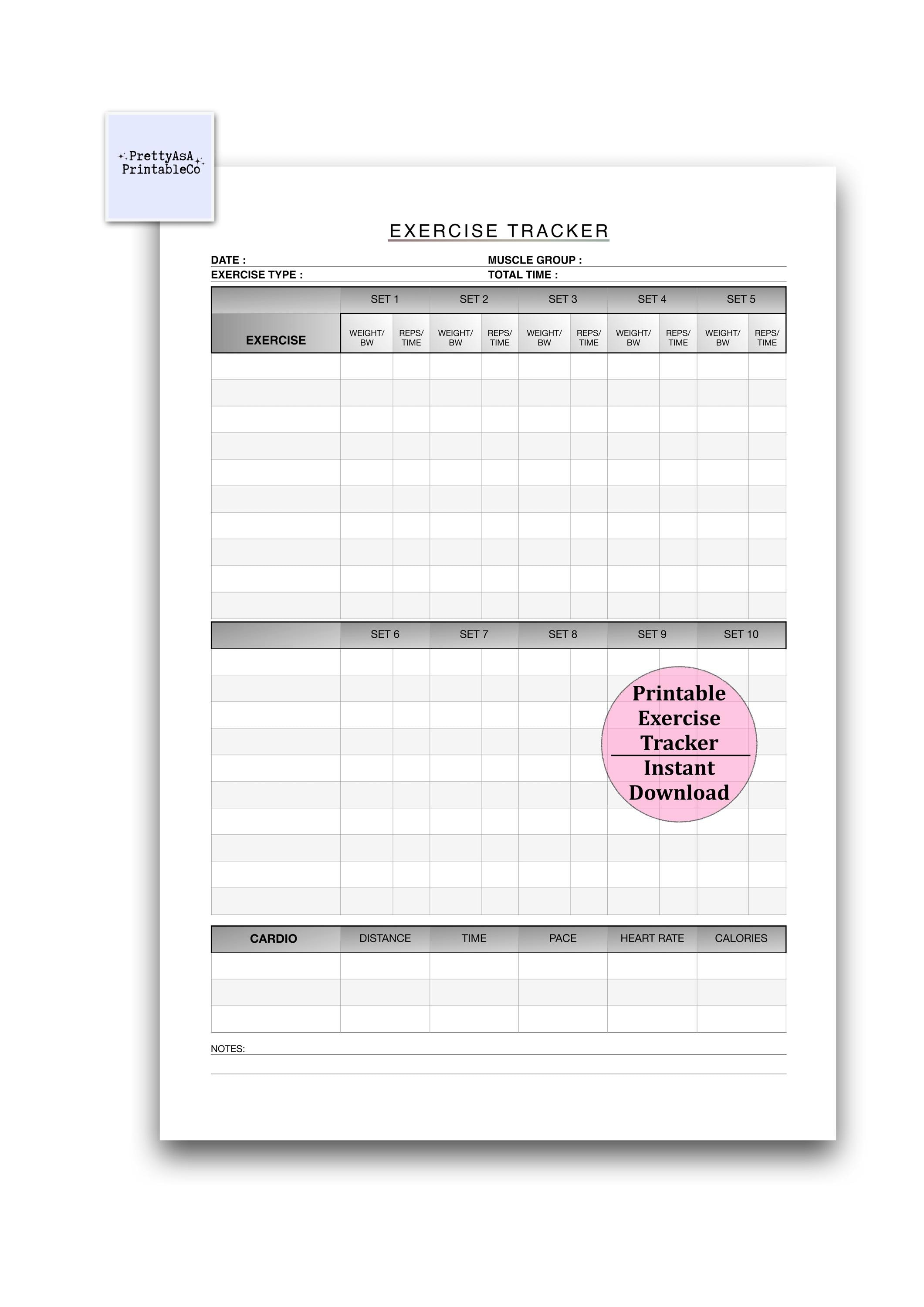 Workout Tracker - Exercise Log - Printable Instant Download - Etsy